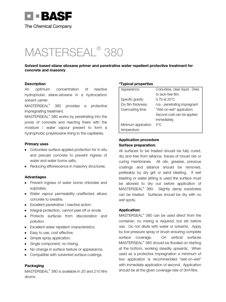 Masterseal 380 | PDF | Water | Concrete