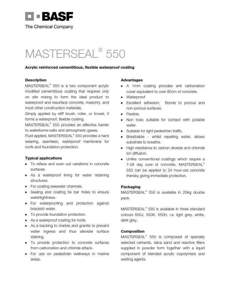 Masterseal 550 | PDF | Chloride | Concrete