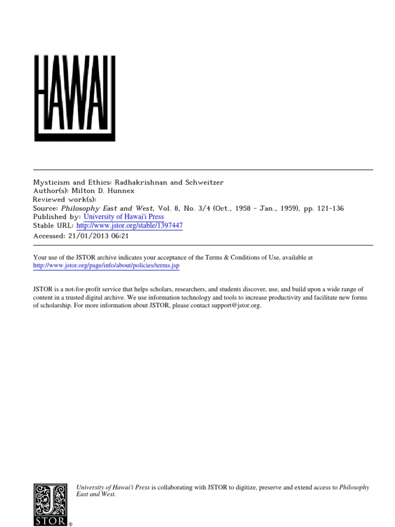 Hunnex, Mysticism and Ethics Radhakrishnan and Schweitzer | PDF ...