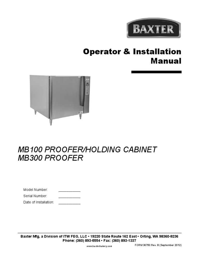 Operator & Installation Manual: Mb100 Proofer/Holding Cabinet Mb300 ...