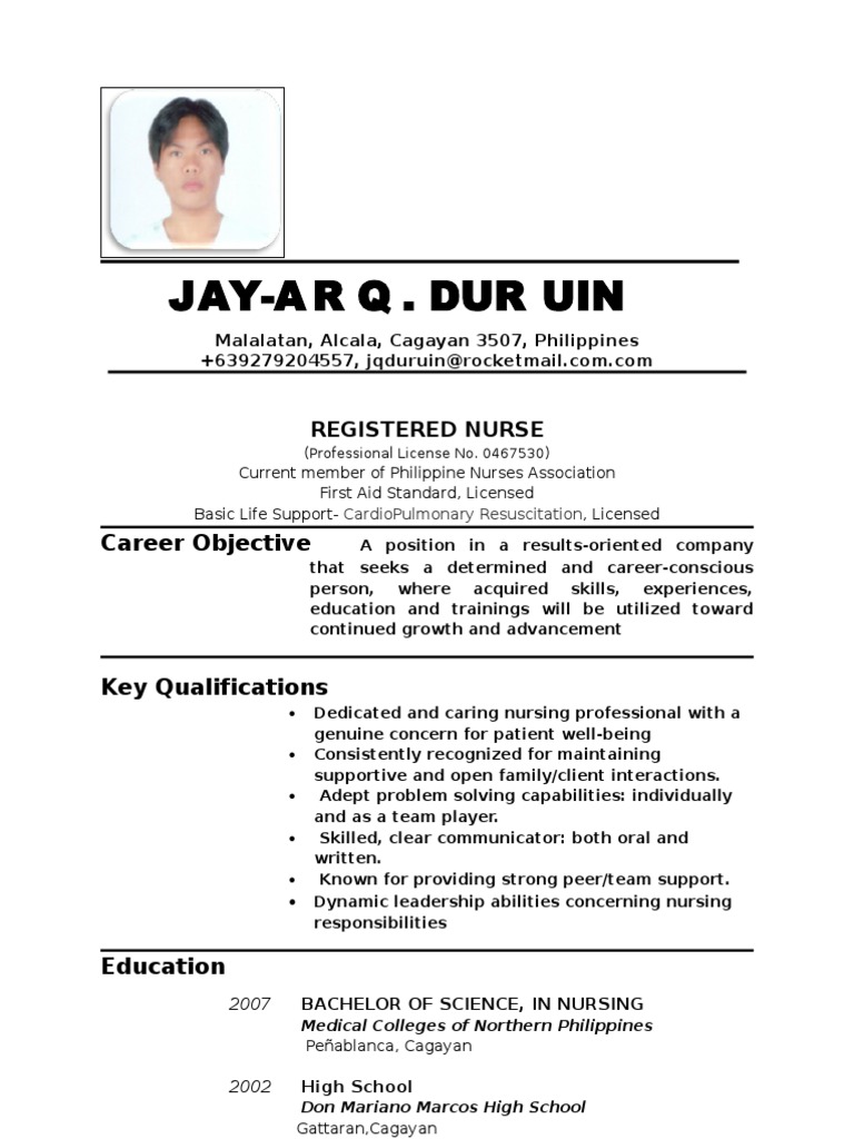 Sample Resume For Filipino Nurses Applying Abroad Terrykontie