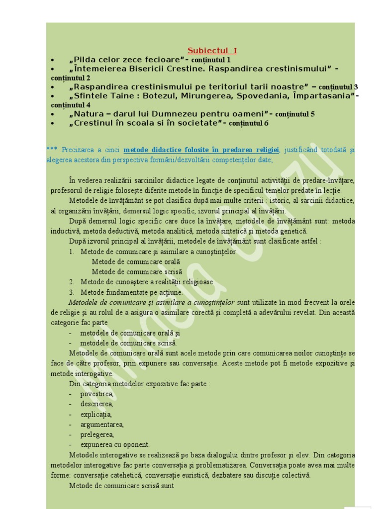 Rezolvare Subiecte Model Titularizare Religie | PDF