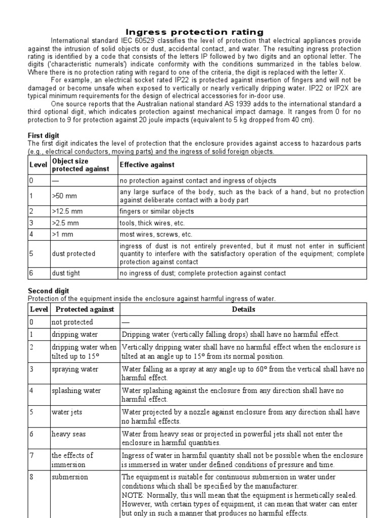 Ingress Protection Rating: First Digit | Download Free PDF | Electrical ...
