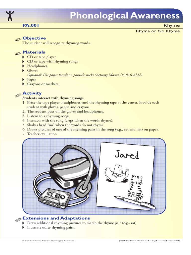 Kindergarten and 1st Grade Phonological Awareness Activities, Rhyme ...