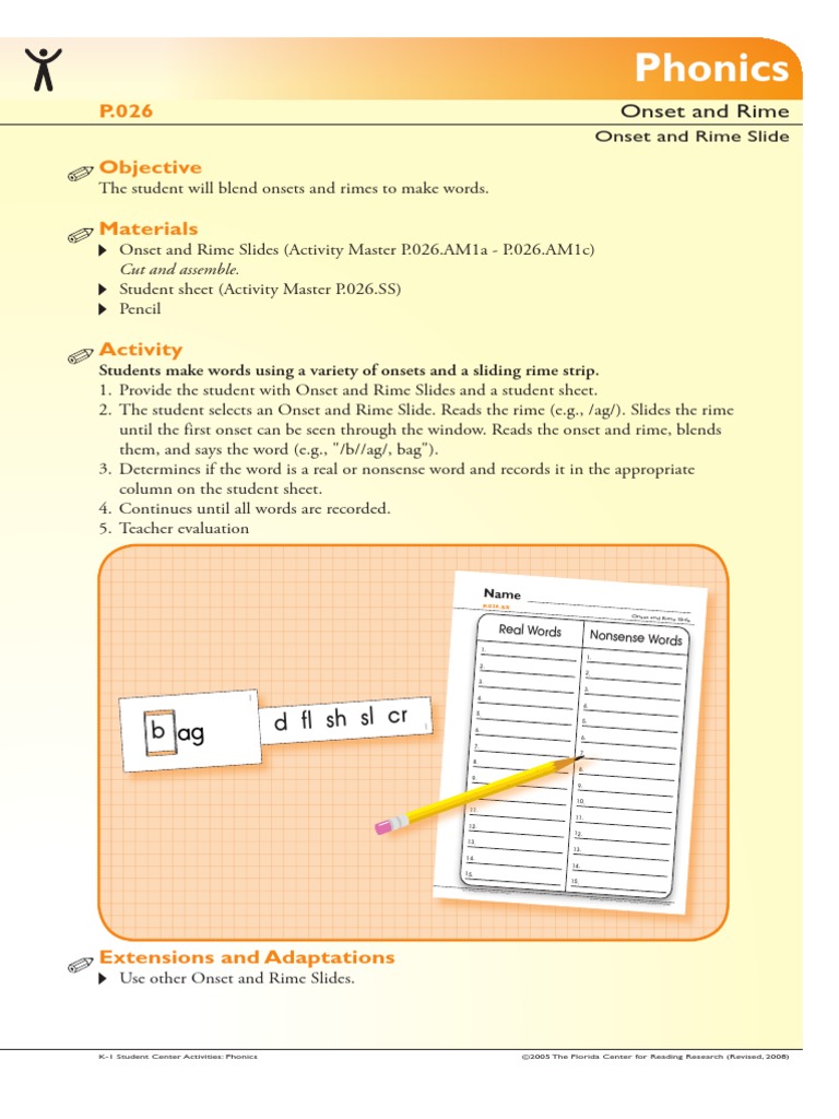 Kindergarten and 1st Grade Onset and Rime | PDF | Phonics | Syllable