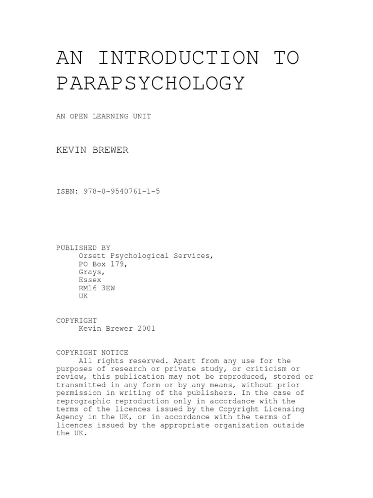 An Introduction To Parapsychology | PDF | Parapsychology | Extrasensory ...