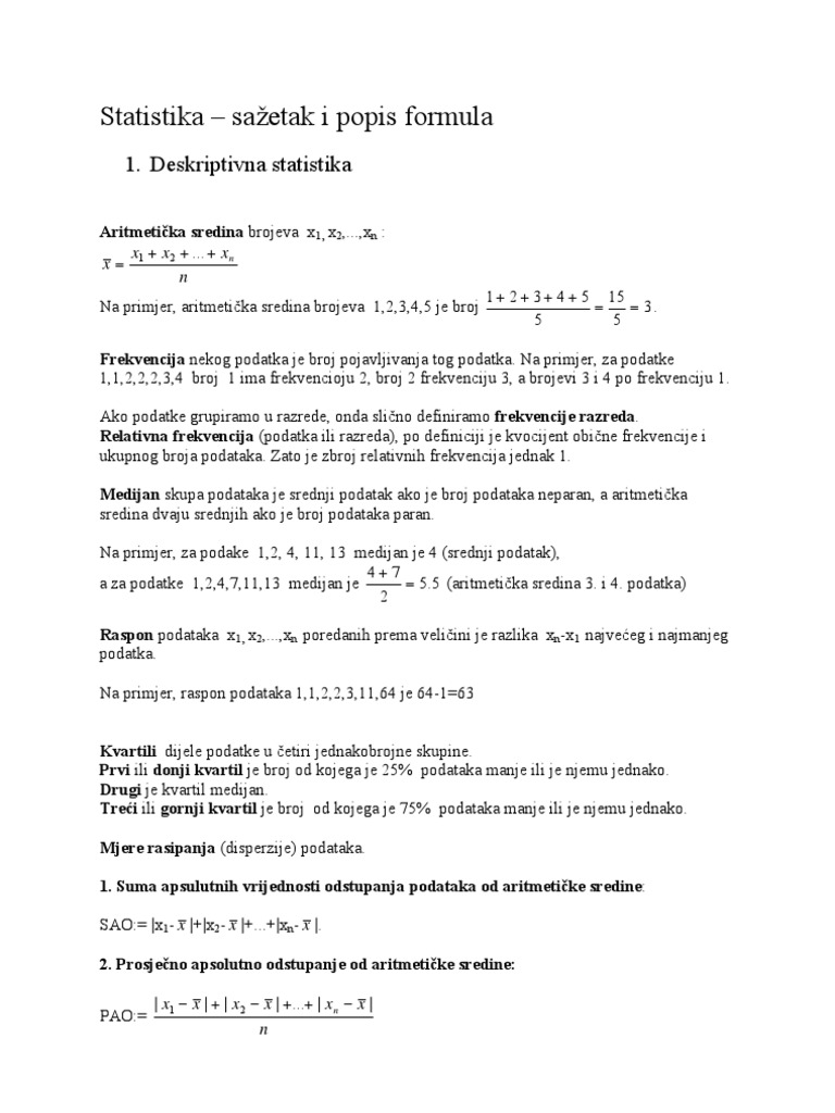 Formule Za Statistiku | PDF