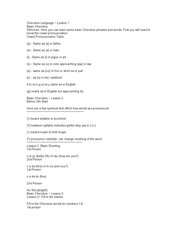 Cherokee Language Lessons Pdf Memory Languages