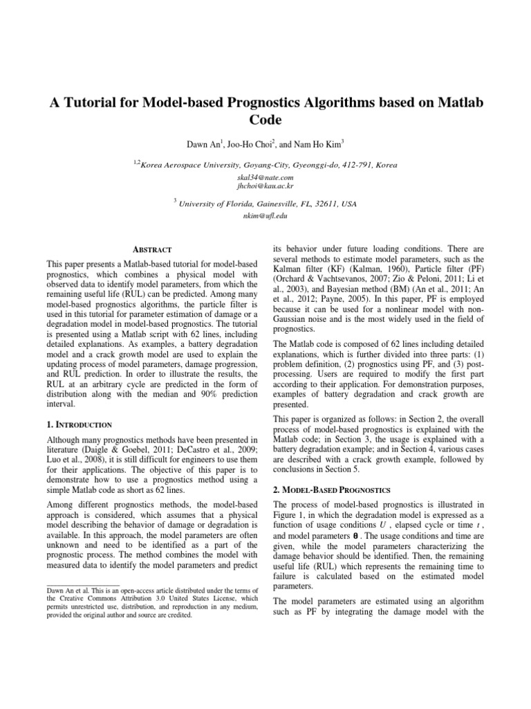 A Tutorial For Model-Based Prognostics Algorithms Based On Matlab Code ...