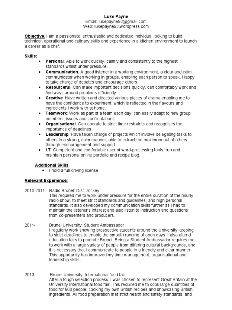 My Trainee Chef's CV | PDF | Recipe | Foods