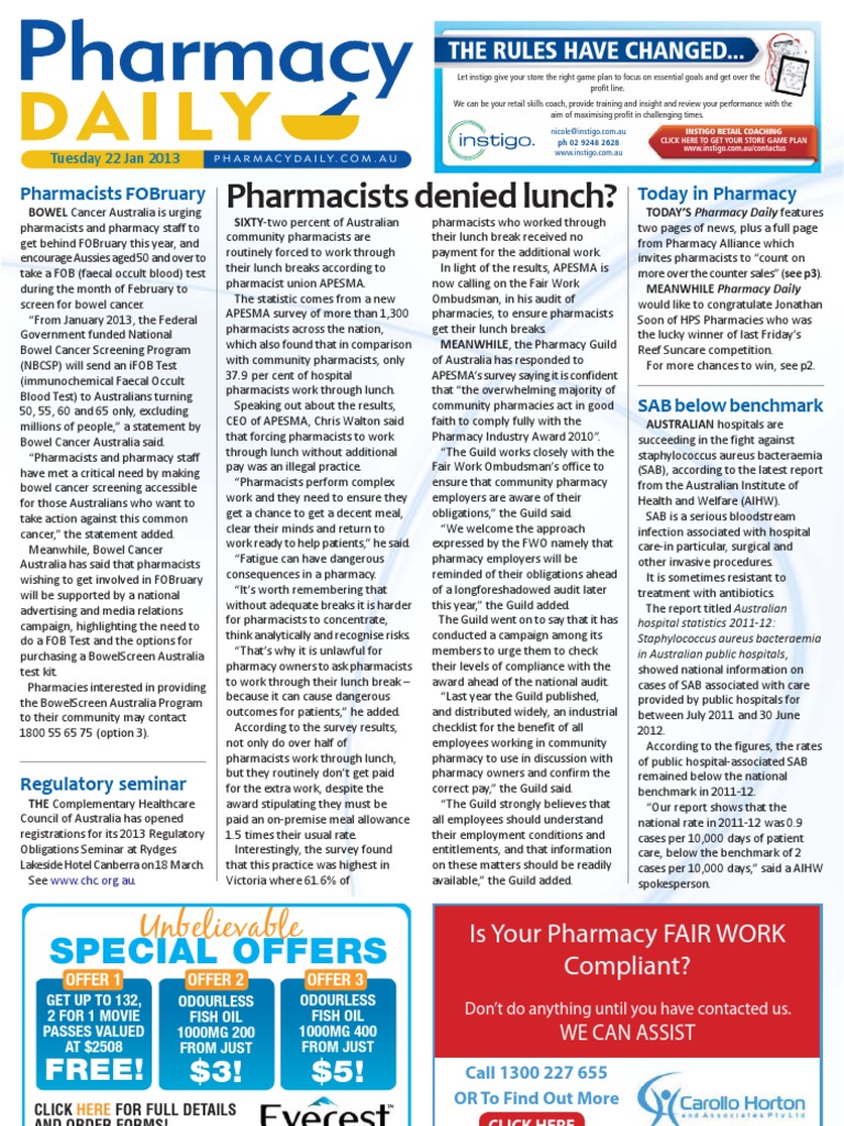 Pharmacy Daily For Tue 22 Jan 2013 - Pharmacists Denied Lunch, FOBruary ...