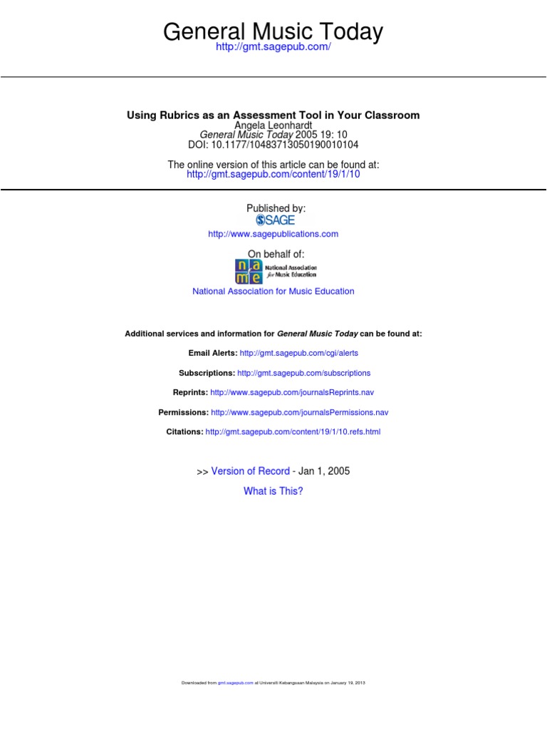 General Music Today: Using Rubrics As An Assessment Tool in Your ...