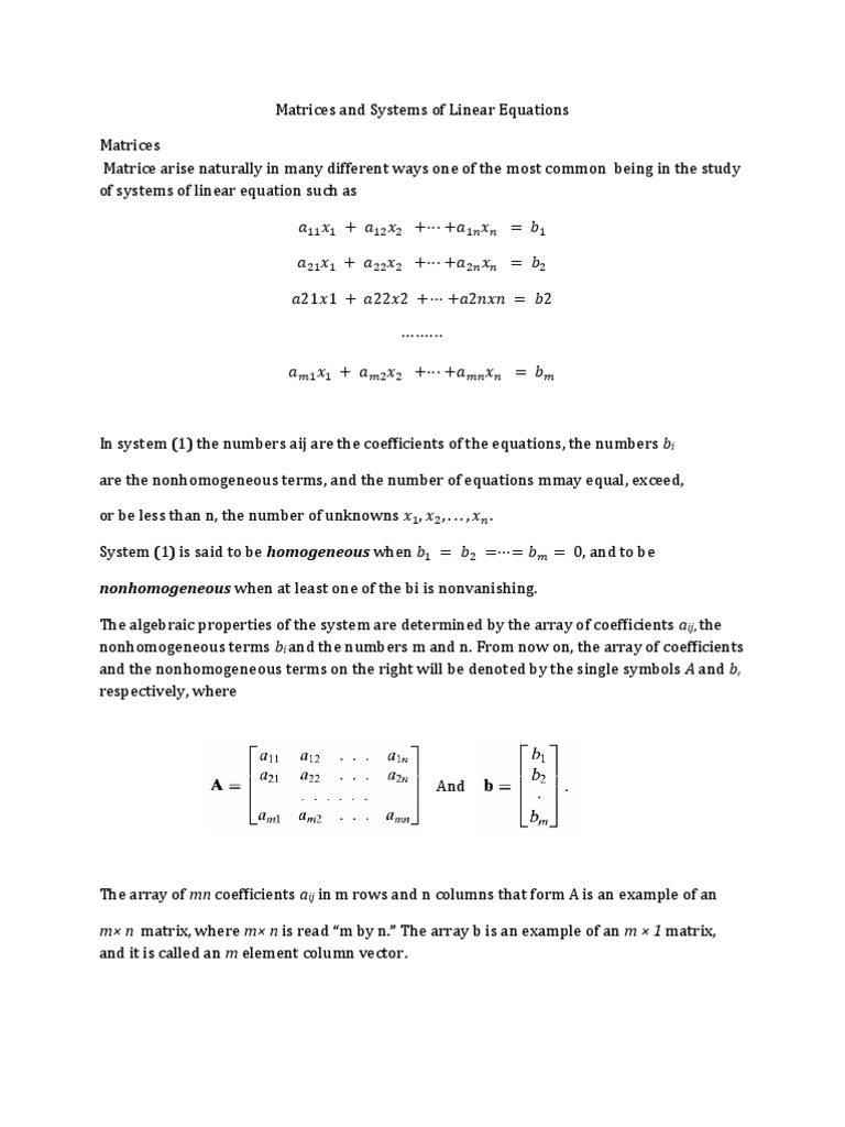 Linear Equations & Matrices Basics | PDF | Matrix (Mathematics ...