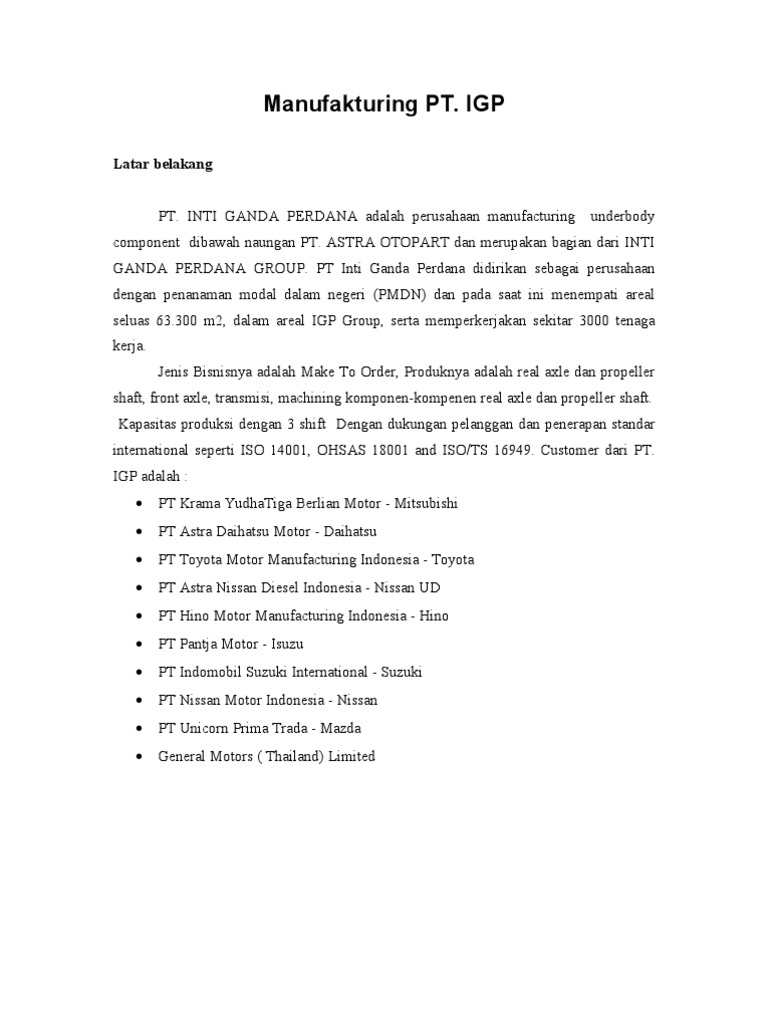 MANUFAKTURING PT. IGP | PDF