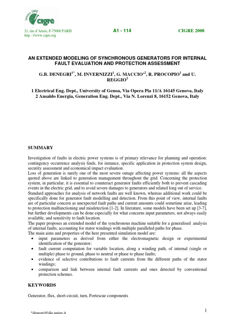An Extended Modeling of Synchronous Generators For Internal Fault Evaluation and Protection ...