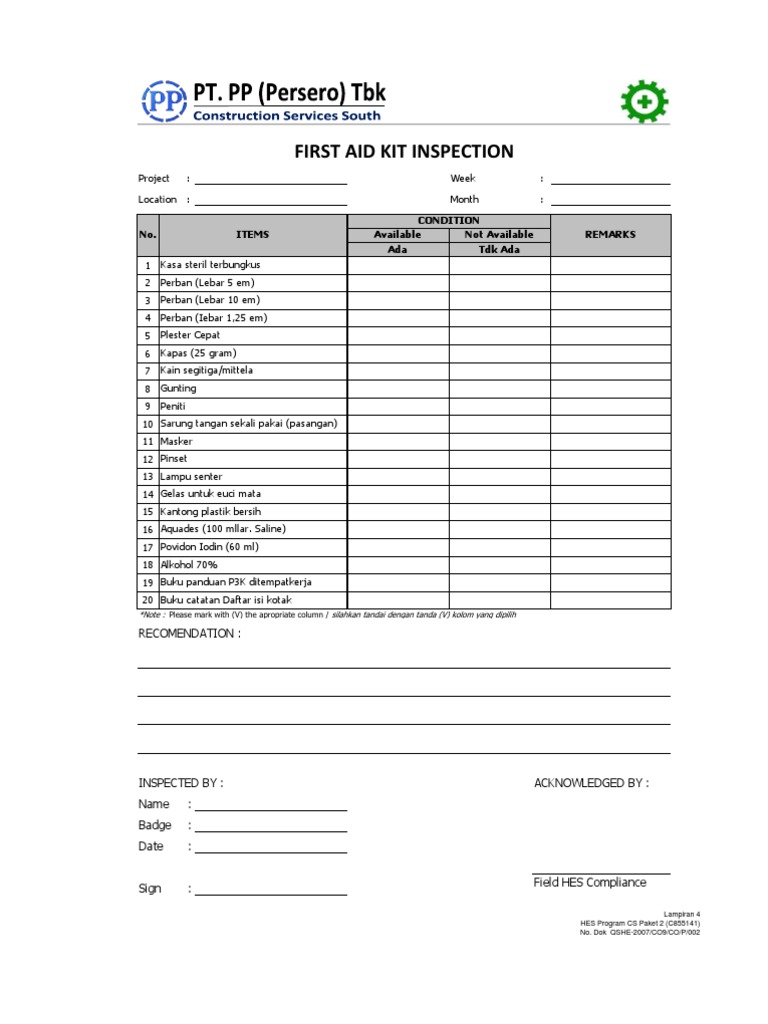 Lamp 4 - Form Inspeksi P3K Ok | PDF