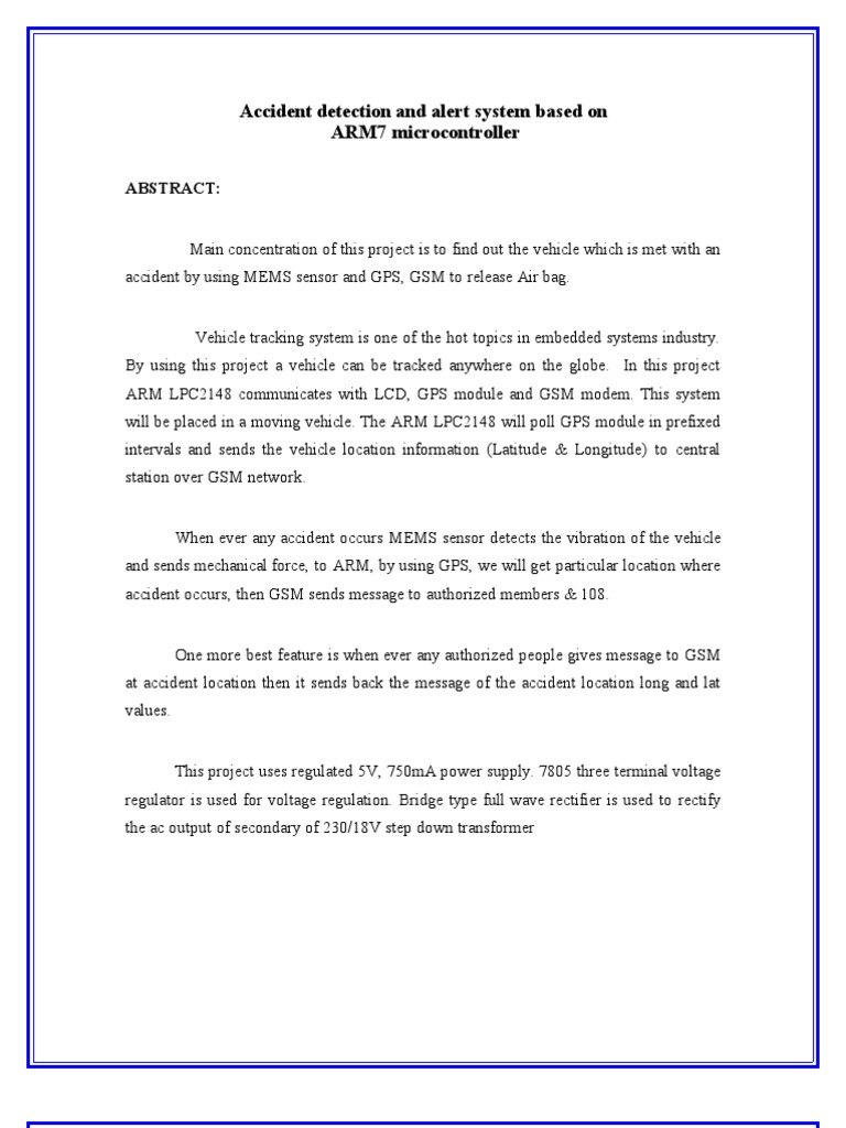 Accident Detection and Alert System Based On ARM7 Microcontroller | PDF ...