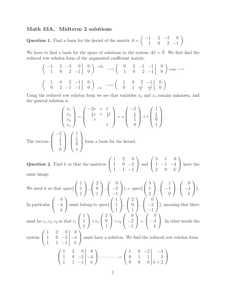 Linear Algebra Solutions | PDF | Mathematical Objects | Algebra