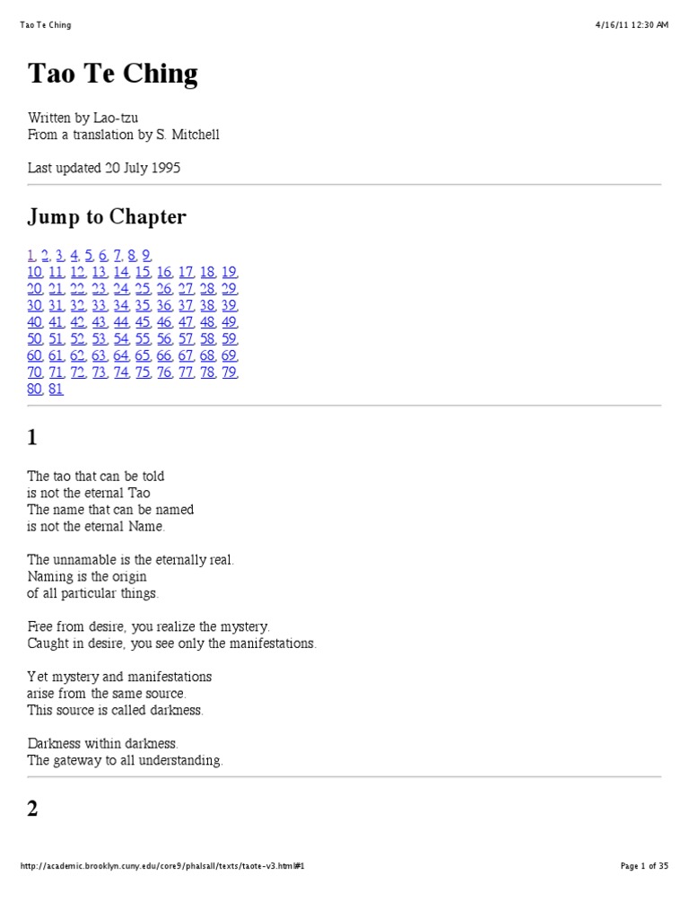 Concise Summary of Tao Te Ching | PDF | Tao | Laozi