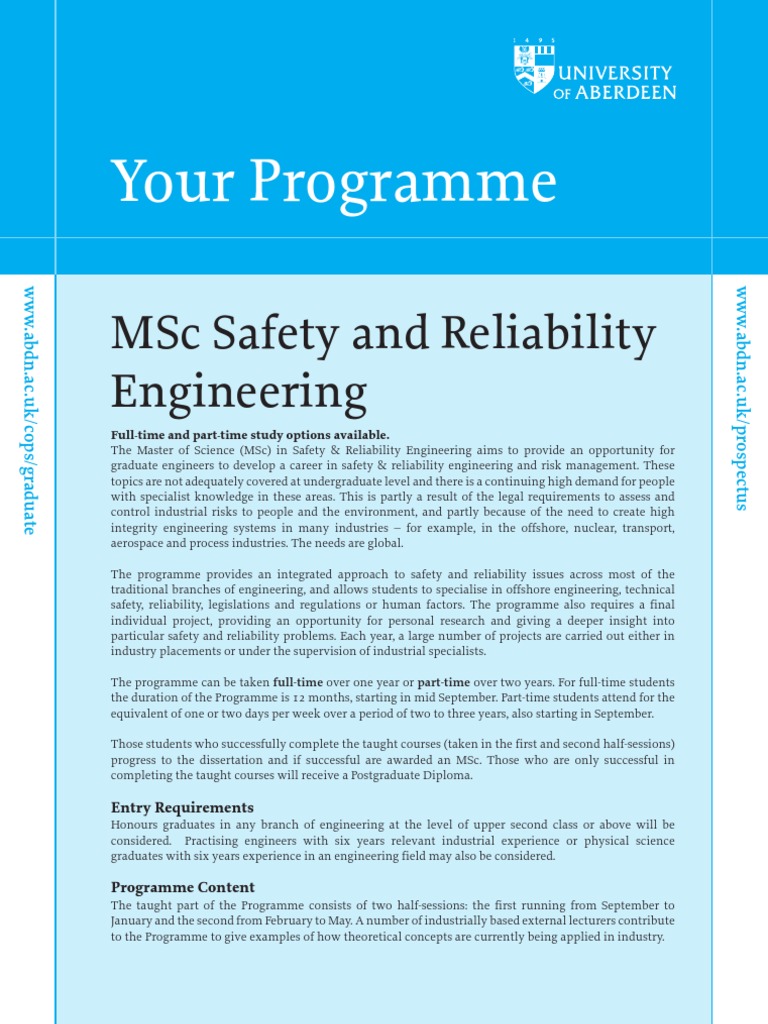 MSc in Safety and Reliability Engineering | PDF | Master Of Science ...