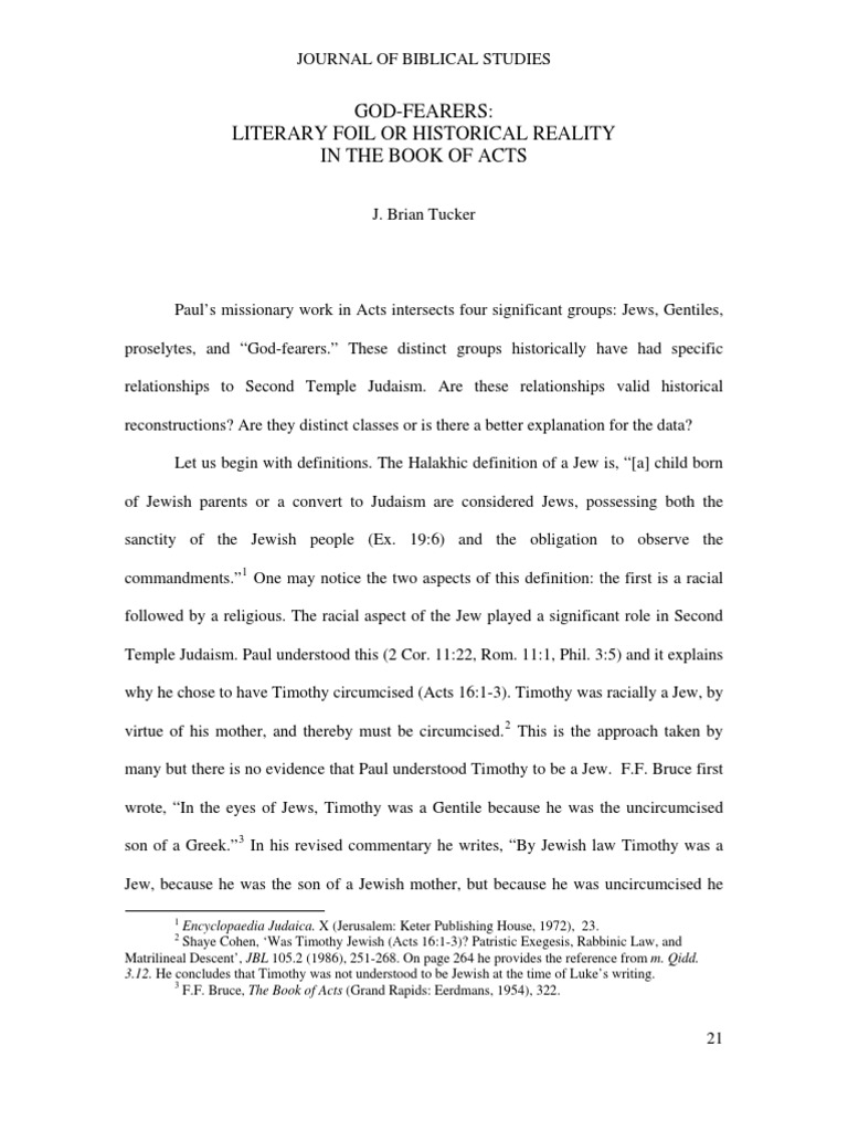 God-Fearers: Literary Foil or Historical Reality in The Book of Acts ...