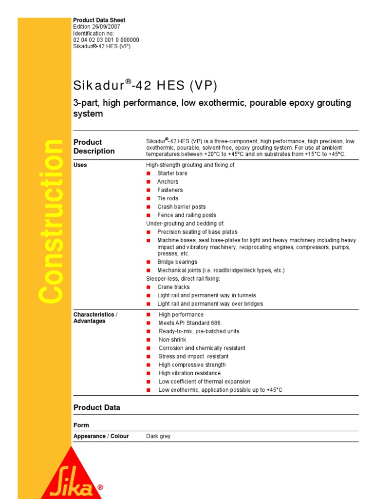 Sikadur - 42 HES (VP) : 3-Part, High Performance, Low Exothermic ...