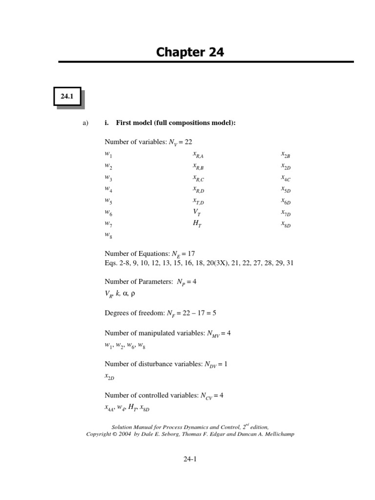 Process Dynamics and Control Solutions | PDF | Control Theory | Equations