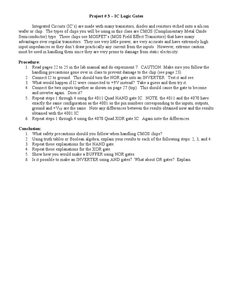 Project # 3 - IC Logic Gates | PDF