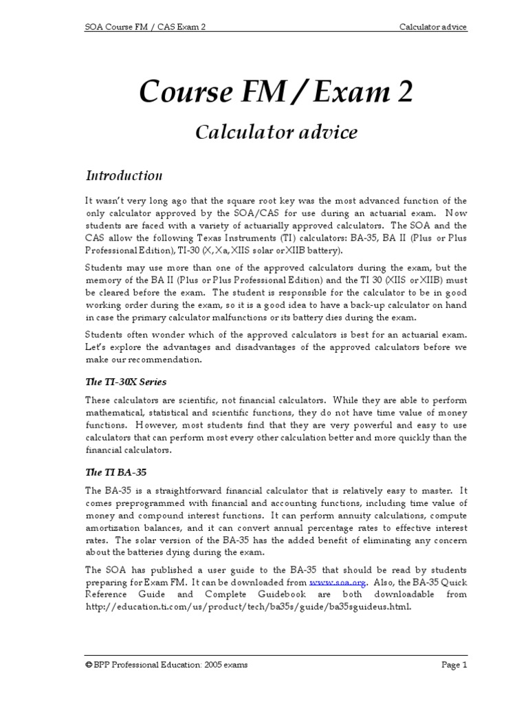 Course FM / Exam 2: Calculator Advice | Download Free PDF | Internal ...