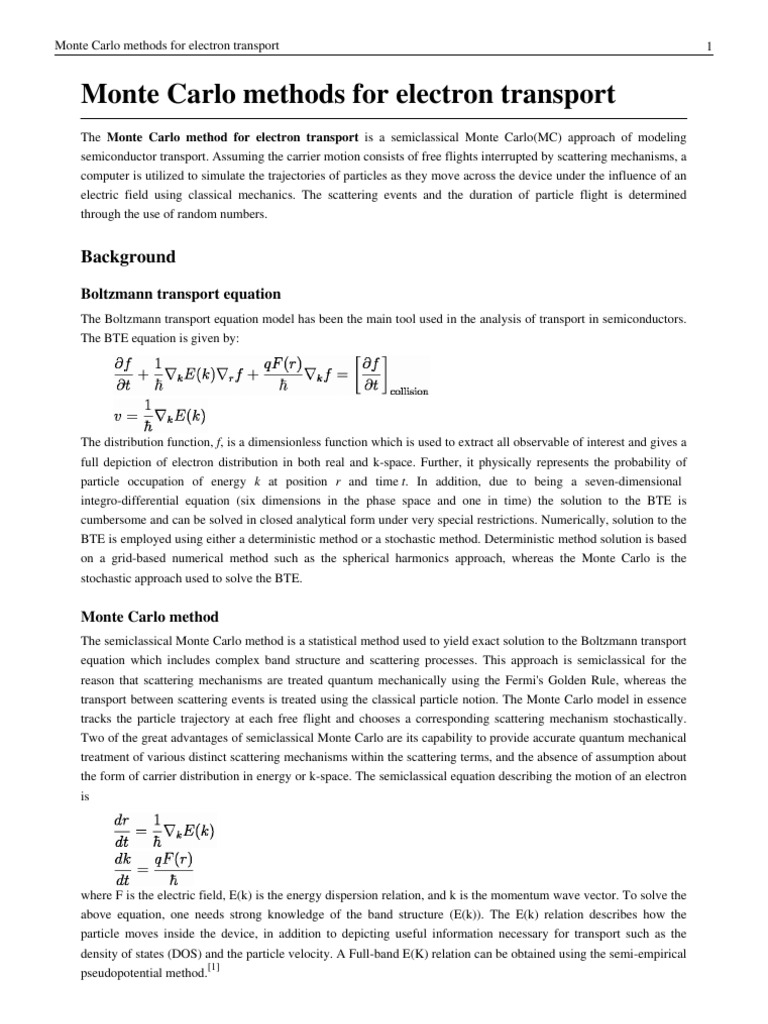 Monte Carlo methods for electron transport in Semiconductors | Condensed Matter Physics ...