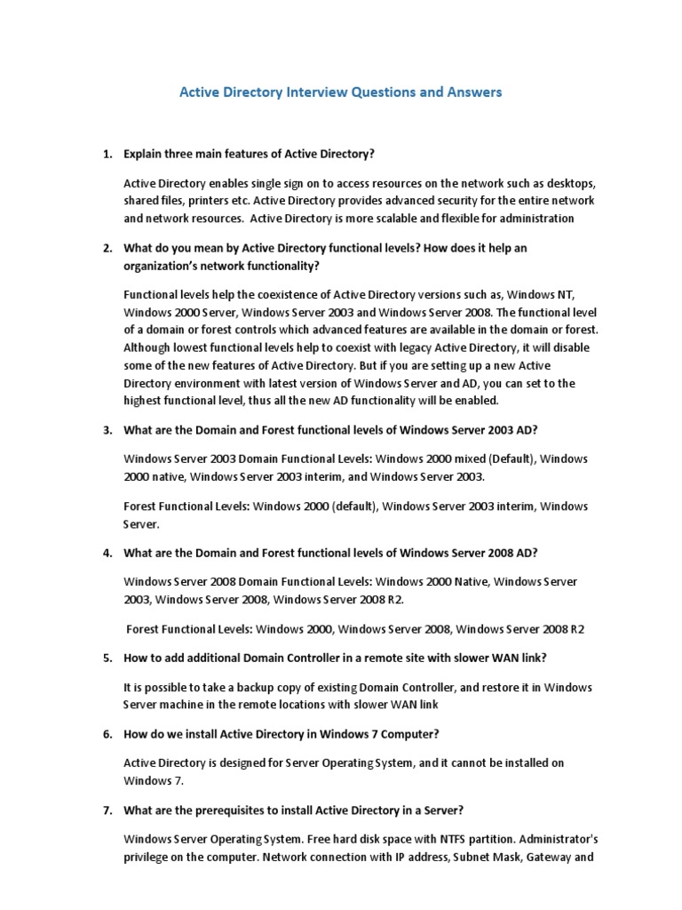 Active Directory Interview Questions and Answers | PDF | Active Directory | Windows 2000