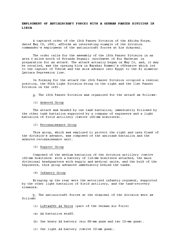 German AA Units Within Panzer Division in Libya | PDF | Battalion ...
