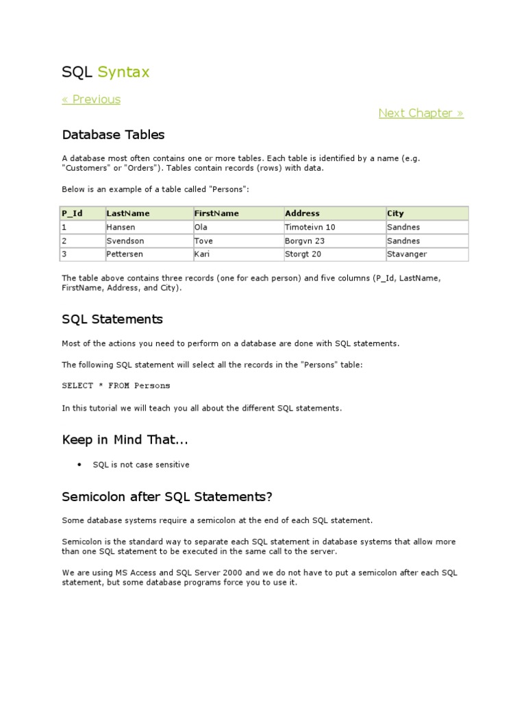 Syntax: Database Tables | PDF | Table (Database) | Database Index