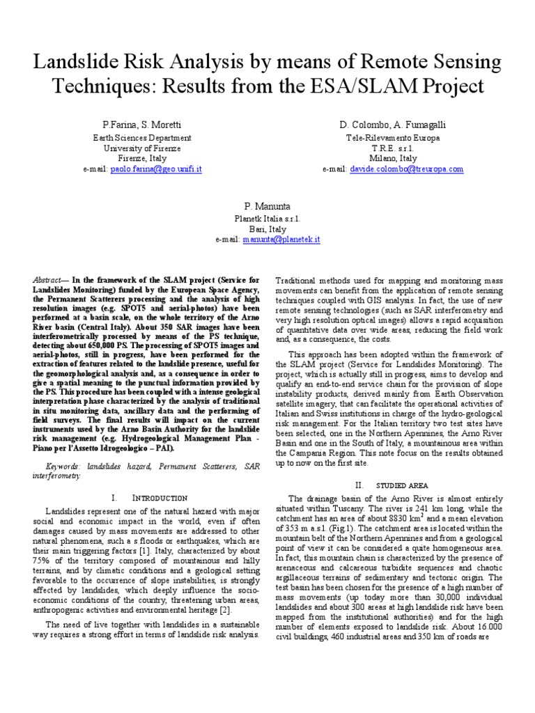 Landslide Risk Analysis by Means of Remote Sensing Techniques: Results ...