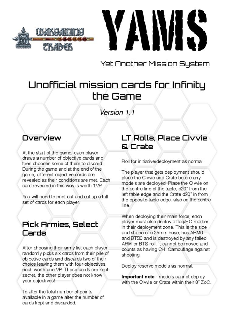 Yet Another Mission System (YAMS): Unofficial Infinity Objective Cards ...