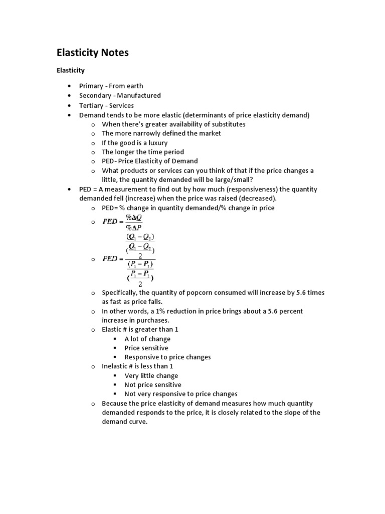 Elasticity Notes | PDF | Price Elasticity Of Demand | Demand