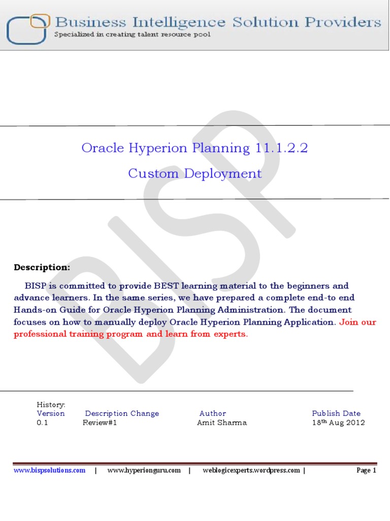 Oracle Hyperion Planning 11.1.2.2custom Deployment | PDF | Command Line ...