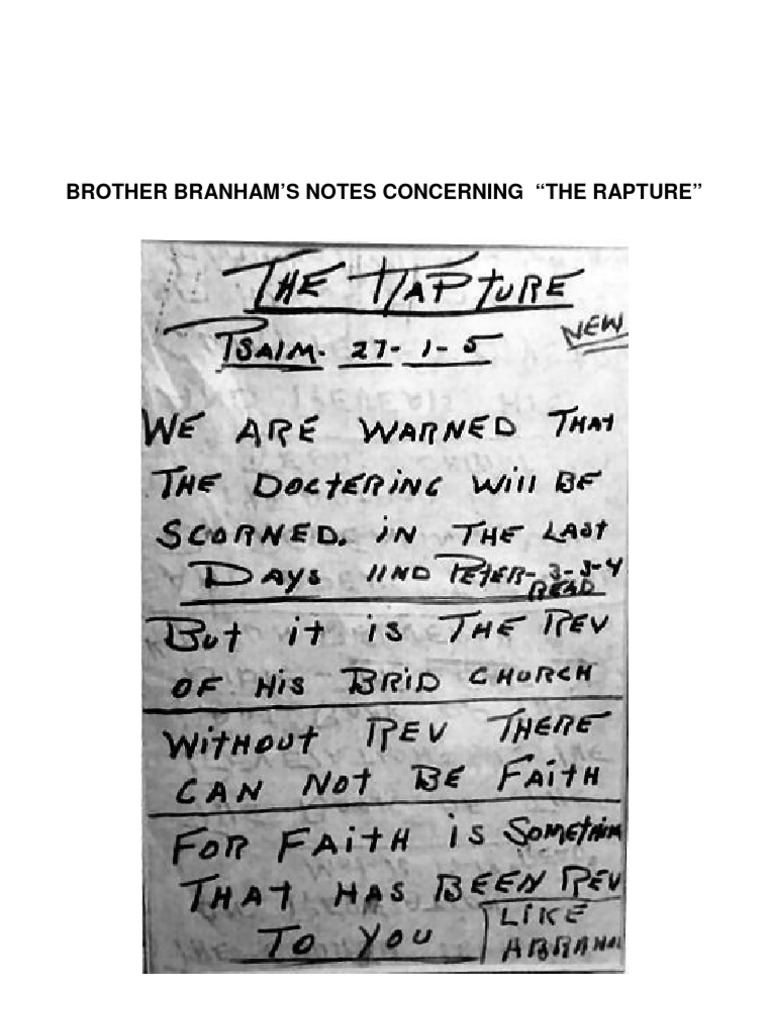 BROTHER BRANHAM’S NOTES CONCERNING “THE RAPTURE”