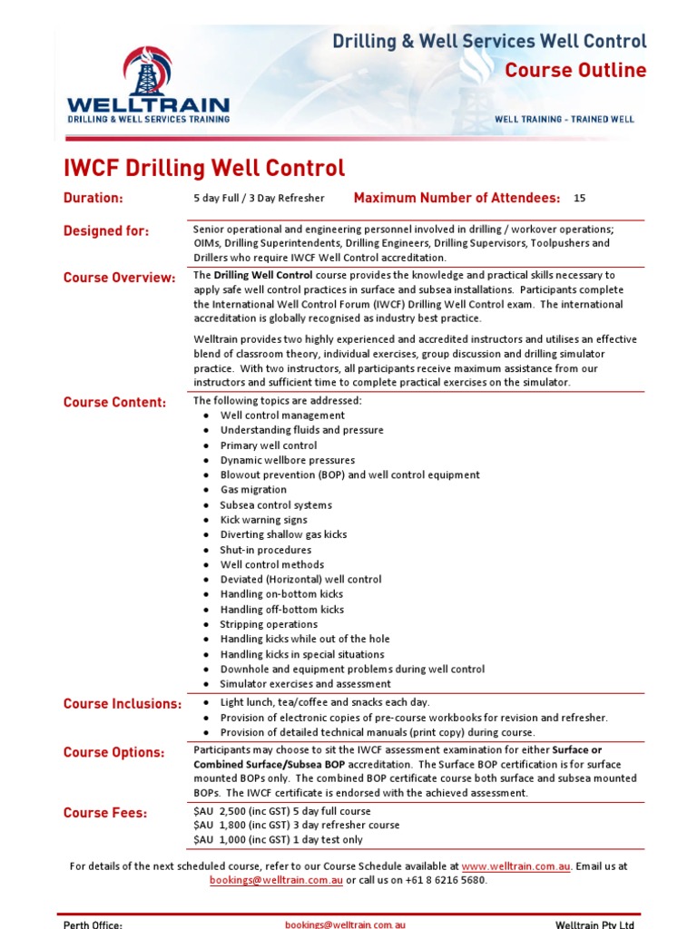 IWCF Drilling Well Control Course - Welltrain | PDF | Blowout (Well ...