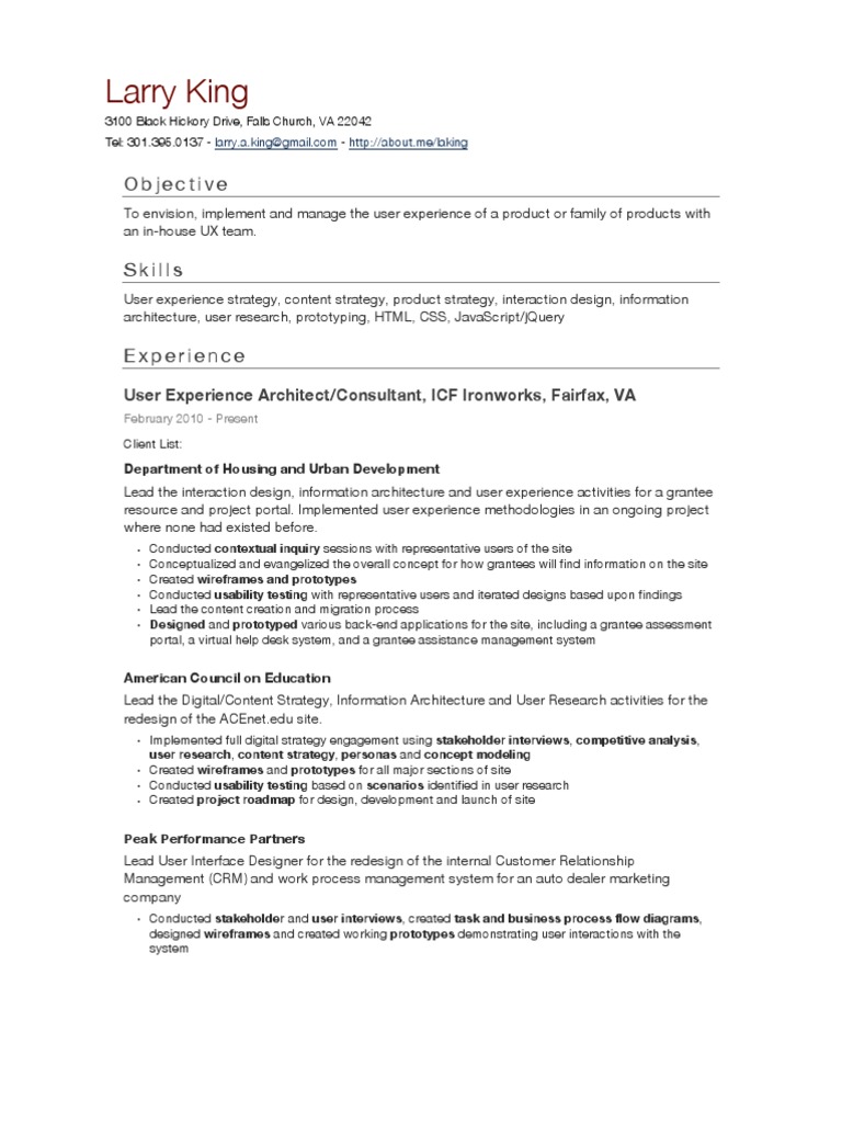 Larry King Resume | PDF | Usability | World Wide Web