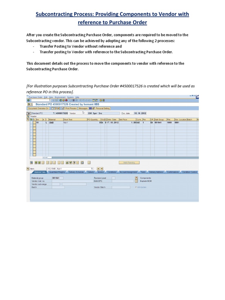 How To Create A Subcontracting PO in SAP | PDF