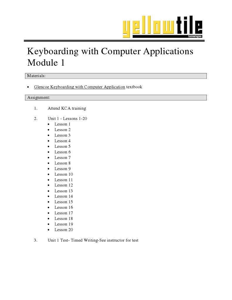 Glencoe Keyboarding Module 1 Overview | PDF