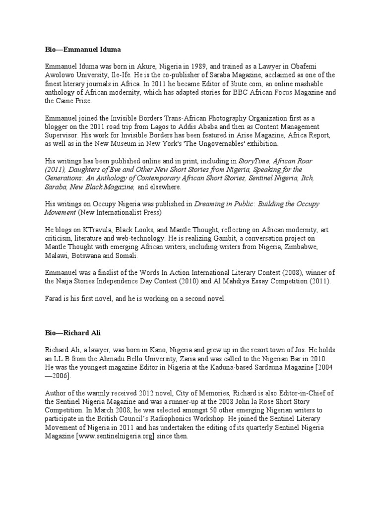 Emmanuel Iduma: Young Nigerian Writer | PDF | Nigeria | Writing