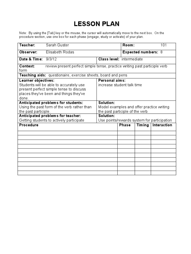 TEFL Lesson Plan ITTT