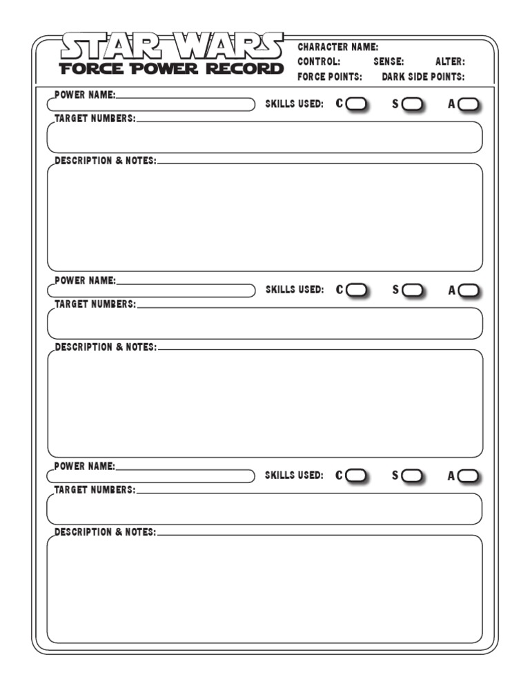Star Wars Power Character Sheet | PDF | History