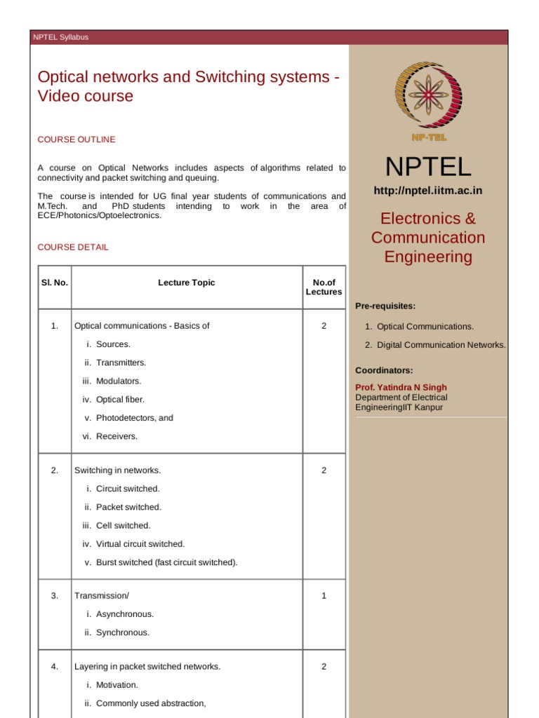 NPTEL Syllabus | PDF | Wavelength Division Multiplexing | Channel ...