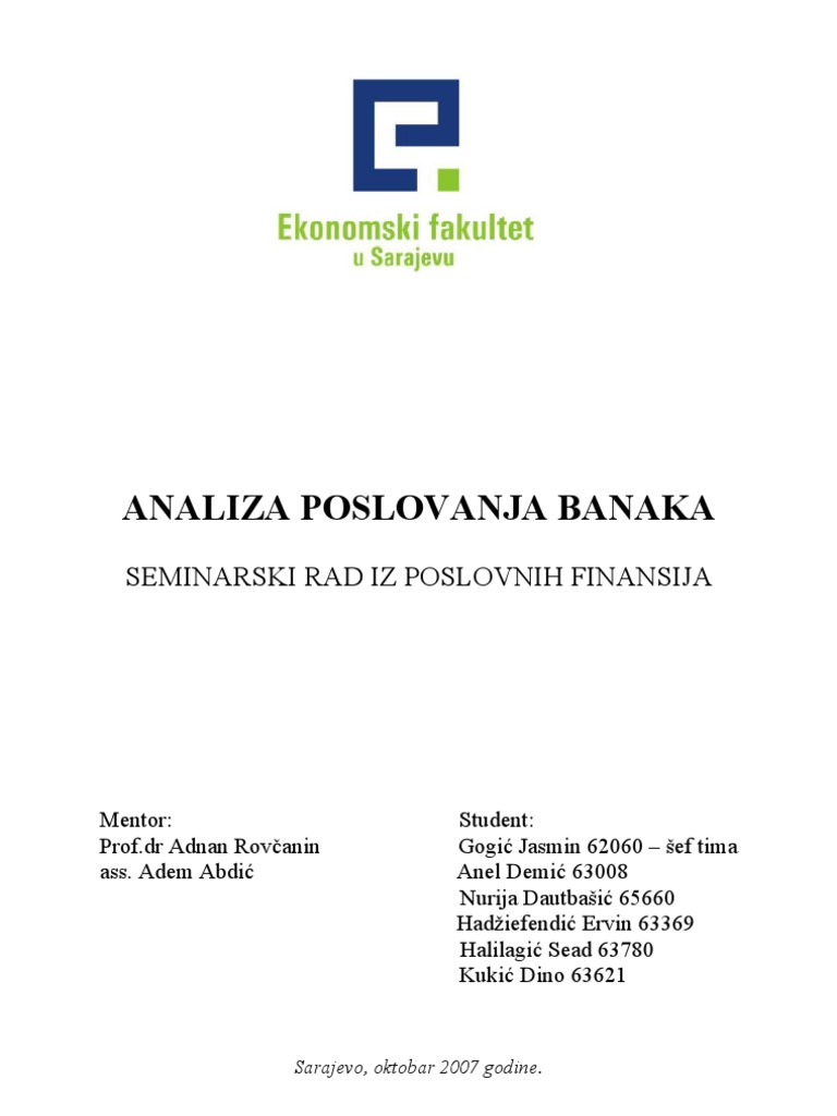 Analiza Poslovanja Banaka | PDF