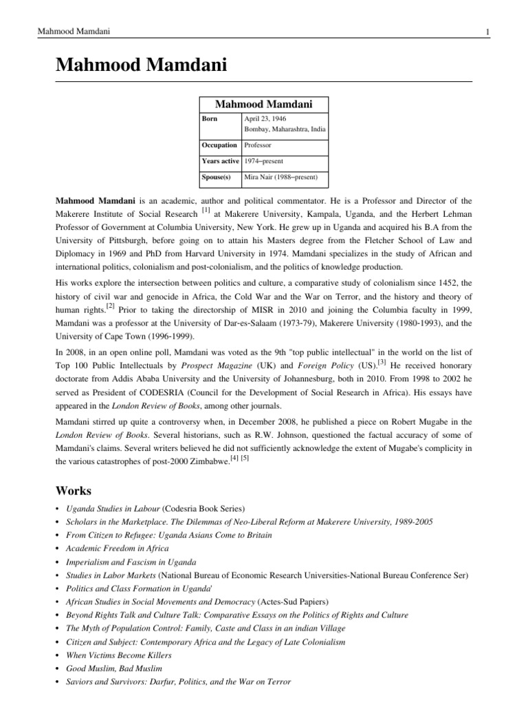 Mahmood Mamdani | Download Free PDF | Academia | Public Sphere