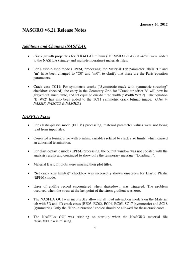 Nasgro Release Note | PDF | Parameter (Computer Programming) | Computer ...