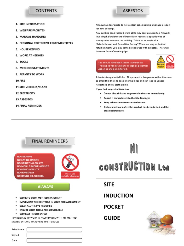 SITE INDUCTION HANDBOOK | Fires | Personal Protective Equipment